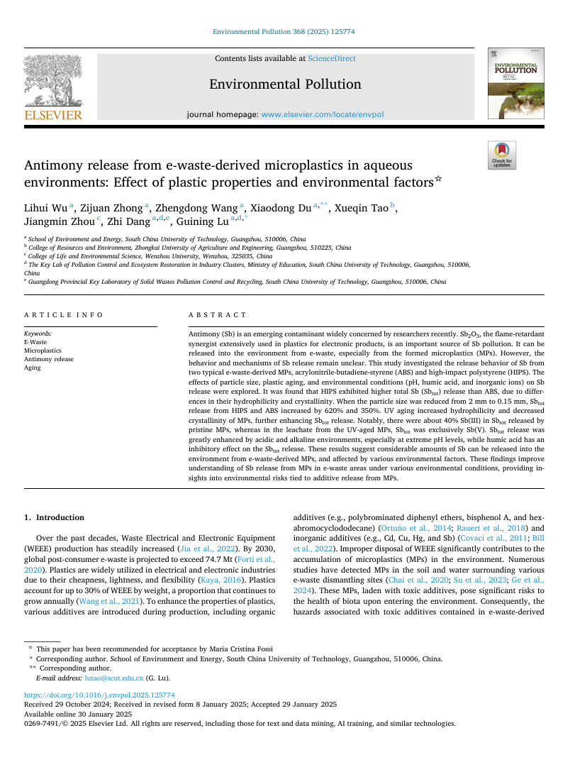 2025.Antimony release from e-waste-derived microplastics in aqueous ...