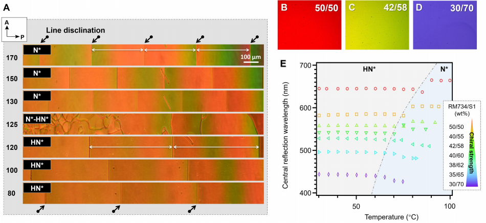 图 2. 螺旋铁电向列相的一般特性